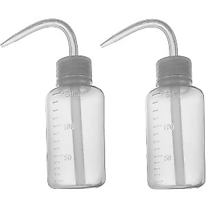 APUXON Wash Bottle 2pcs 150ml 5Oz Narrow Mouth Squeeze Bottle Medical Lab Plastic Safety Squeeze Bottle No Spill Bend Mouth Watering Cans
