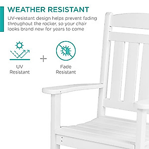 Best Choice Products All-Weather Rocking Chair, Indoor Outdoor HDPE Porch Rocker for Patio, Balcony, Backyard, Living Room w/ 300lb Weight Capacity, Contoured Seat - White