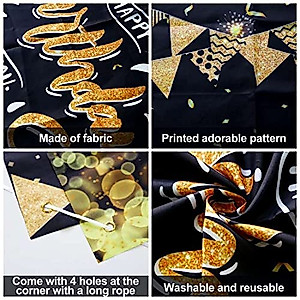 Black Gold Happy Birthday Door Banner,Birthday Door Cover Decoration Supplies Happy Birthday Backdrop Photography Background Sign for Women and Girls Birthday Party Home Outdoor Decor