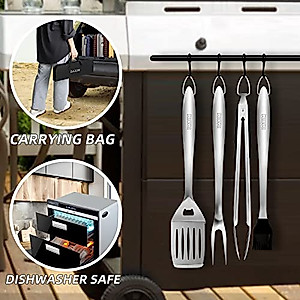 DAXJM Barbecue Tool Sets 4Pcs, Premium Stainless Steel BBQ Tongs, Spatula, Fork and Brush Grill Accessories Kit for Indoor Outdoor BBQ