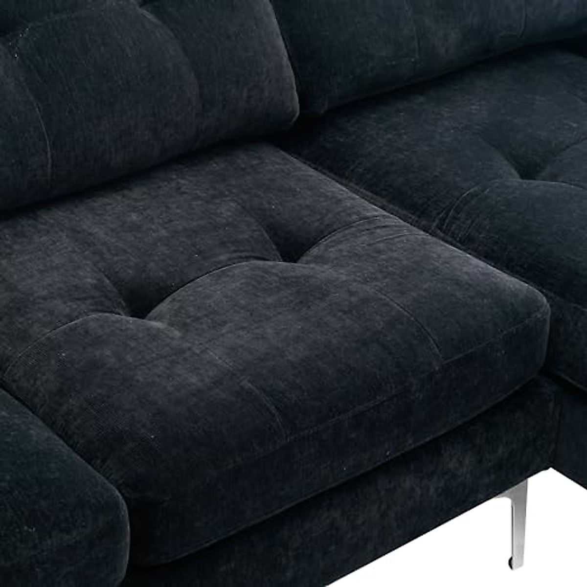 Merax, Black 110" L Convertible Sectional Sofa Velvet U Shape Couch with Movable Ottoman and Storage for Living Room