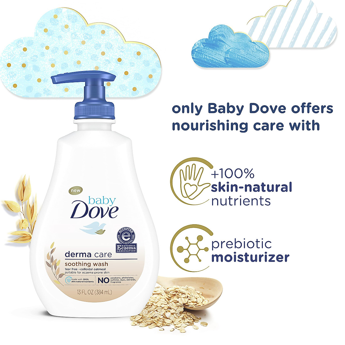 Dove Soothing Baby Body Wash To Soothe Delicate Baby Skin Derma Care No Artificial Perfume or Color, Paraben Free, Phthalate Free, 13 Ounce (Pack of 2)