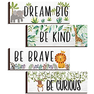 4 Pieces Woodland Nursery Decor Baby Safari Nursery Decor Kids Cute Jungle Animal Room Decor Nursery Decorations for Baby boy Bedroom Toddler Room 11x 3.9 Inches (White Background,Lively Animals)