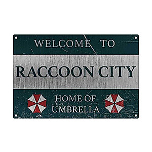 Metal Tin Sign Personalized Vintage Resident Welcome to Raccoon City, Home of Umberella Sign, Style Metal Aluminum Sign for Wall Decor 8x12 Inch