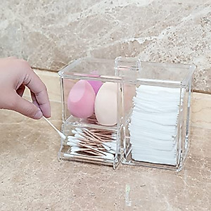 TECHMERI Cotton Swabs Holder Q Tips Holder Cotton Pads Holder Cotton Ball Holder Container with Lid Dispenser, Clear Bathroom Vanity Makeup Organizer