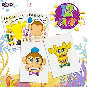 Kicko Make-a-Zoo Animal Sticker Book -12 Pack - Stickers for Kids - Useful in Arts, Parties, Birthdays, Party Favors, Crafts, School, Daycare, Christmas