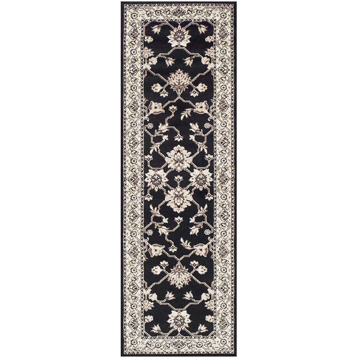 SUPERIOR Elegant Kingfield Collection Area Rug, 8mm Pile Height with Jute Backing, Classic Bordered Rug Design, Black, 2' 6" x 8' Runner