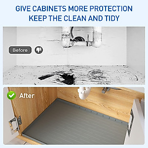 WOJIUBUXIN Under Sink Mat for Kitchen Waterproof 34" x 22" Flexible Silicone Sink Protector Mat for 36" Cabinet Grey Kitchen Under Sink Drip Tray with Unique Drain Hole,Hold up to 3.3 Gallons Liquid