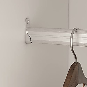 ECACAD Wardrobe Armoire with Mirror, 5-Tier Shelves, 2 Drawers, 2 Hanging Rods and 4 Doors, Wooden Closet Storage Cabinet for Bedroom, White (63”W x 19.7”D x 70.9”H)