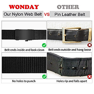 WONDAY Nylon Ratchet Belt 2 Pack, Web Belts for Men Nylon Belt Automatic Slide Buckle (Black+Grey, S - Fit waist 30"-36")
