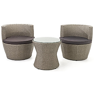 Displays2go Synthetic Wicker Outdoor Furniture Set, Three Piece, Weather-Resistant, Stackable - Taupe (FDOUTDOOR1)