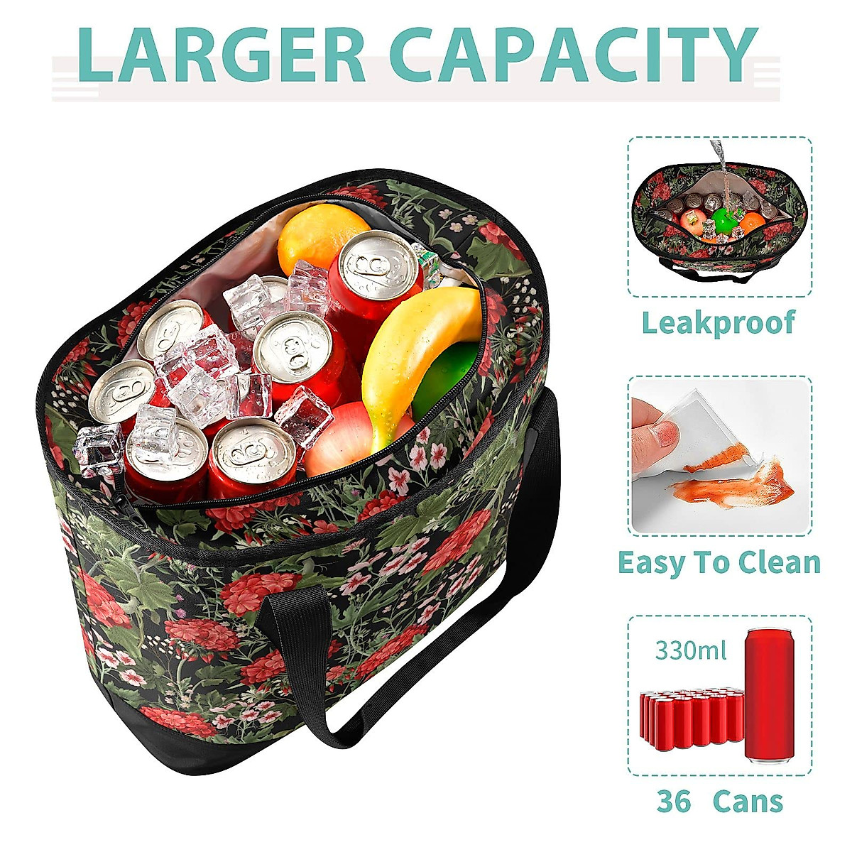 ALAZA Wildflowers Trendy Floral Cooler Bag Insulated Lunch Bag for Women Men, Reusable Leakproof Cooler Tote Shoulder Bag for Picnic Camping Work Office Beach