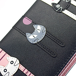 Valentoria® Birthday Gifts for Women's Mini Faux Leather Bifold 3 Cat Design Clutch Wallet (Long Black)