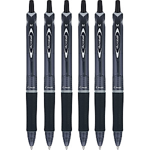 PILOT Acroball Colors Advanced Ink Refillable & Retractable Ball Point Pens, Medium Point, Black Ink, 6 Pack