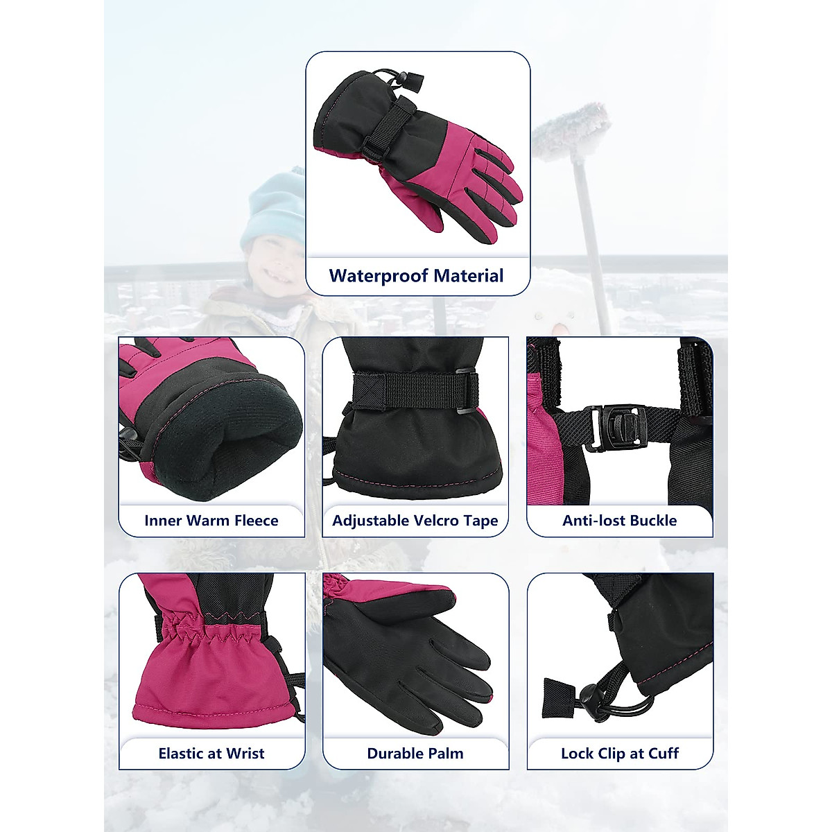 Century Star Kids Waterproof Gloves Snow Gloves Warm Winter Gloves for Kids Boys Girls Ski Gloves Sport Mittens Black 10-14 Years