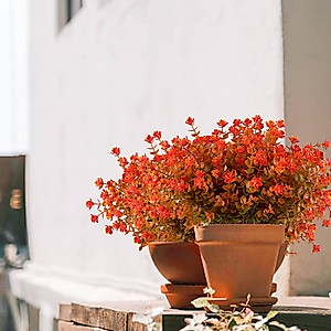 URSTOUD 6PCS Artificial Eucalyptus Plants,Fake Boxwood Shrubs UV Resistant No Fade Faux Plastic Bridal Bouquet Indoor Outdoor Home Garden Kitchen Office Table Vase(Fall Orange), Brown Orange