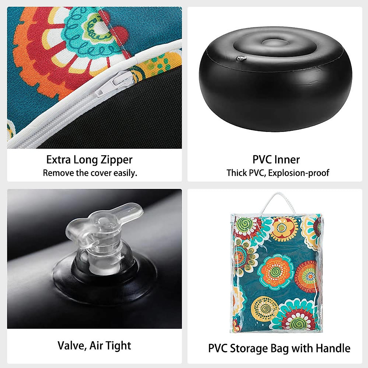 Magpie Fabrics Indoor/Outdoor Inflatable Stool Ottoman Pouf, Water Repellent Round Footrest Footstool with Foot Pump D20 xH9, Portable for Patio Garden Camping or Home, Heronsbill Turquoise Green