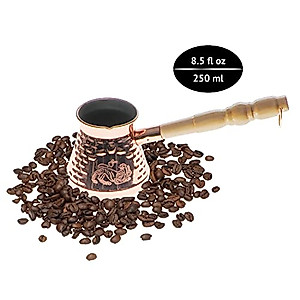 Cezve Turkish Coffee Pot Ibrik, 8.5 fl oz Greek Turkish Coffee Maker, Arabic Coffee Pot, Greek Coffee Maker, Turkish Coffee Set, Greek Briki Coffee Pot, Armenian Coffee Pot, 3 Servings