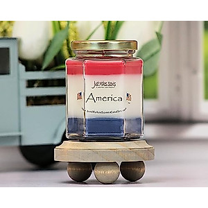 America - Patriotic Red, White & Blue Blended Soy Candle by Just Makes Scents - Great for Veterans Day, Memorial Day and Independance Day Decorations