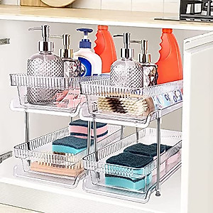 2 Tier Clear Pull Out Organizers and Storage - Snack Organization for Pantry w Lids/Dividers, Slide-Out Under Sink Organizer for Bathroom and Kitchen, Cabinet/Countertop Acrylic Drawers Medicine Bins