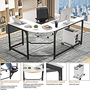 Topfurny L Shaped Desk 58’’ Corner Desk Computer Gaming Desk PC Table Writing Desk Large L Study Desk Home Office Workstation Modern Simple Multi-Usage Desk with Storage Bag Space-Saving Wooden Table