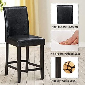 COSTWAY Barstools Set of 4, 25 inch Wooden Vintage Bar Chairs, Counter Stools w/Upholstered Foam Cushion & Solid Rubber Wood Legs, Classical Indoor Furniture for Bistro, Kitchen and Coffee House (4)