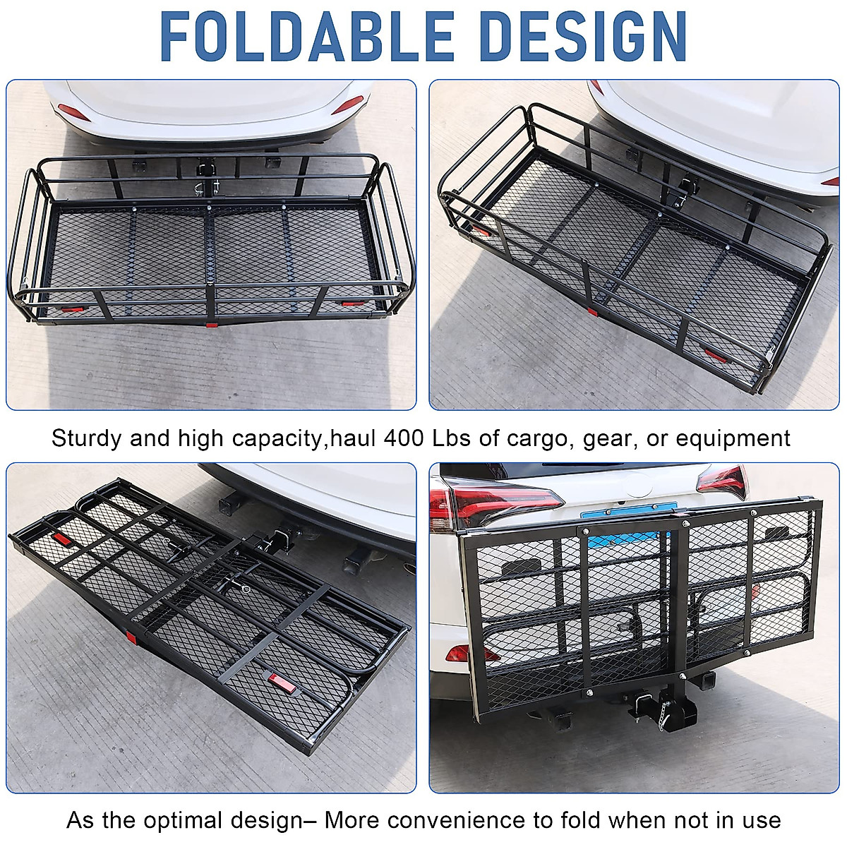 JDMSPEED Hitch Mount Cargo Carrier Car Storage Hitch 400 Lbs 60" x 24" x 14.4" Folding Vehicle Cargo Rack Rear Luggage Basket Fits 2" Receiver Stabilizer for Car SUV,Trailer,Pickup Truck