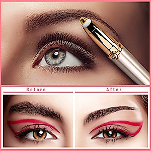 ARCESS Electric Eyebrow Hair Remover Trimmer, Portable Battery-Operated Painless Eyebrow Epilator Removal Razor Tool with LED Light for Women's Eyebrow Ear Hair Nasal Hair Beard