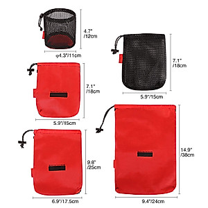 REDCAMP Stuff Sack Set of 5, Lightweight Mesh Nylon Drawstring Storage Bag Pouch for Travelling Hiking Red