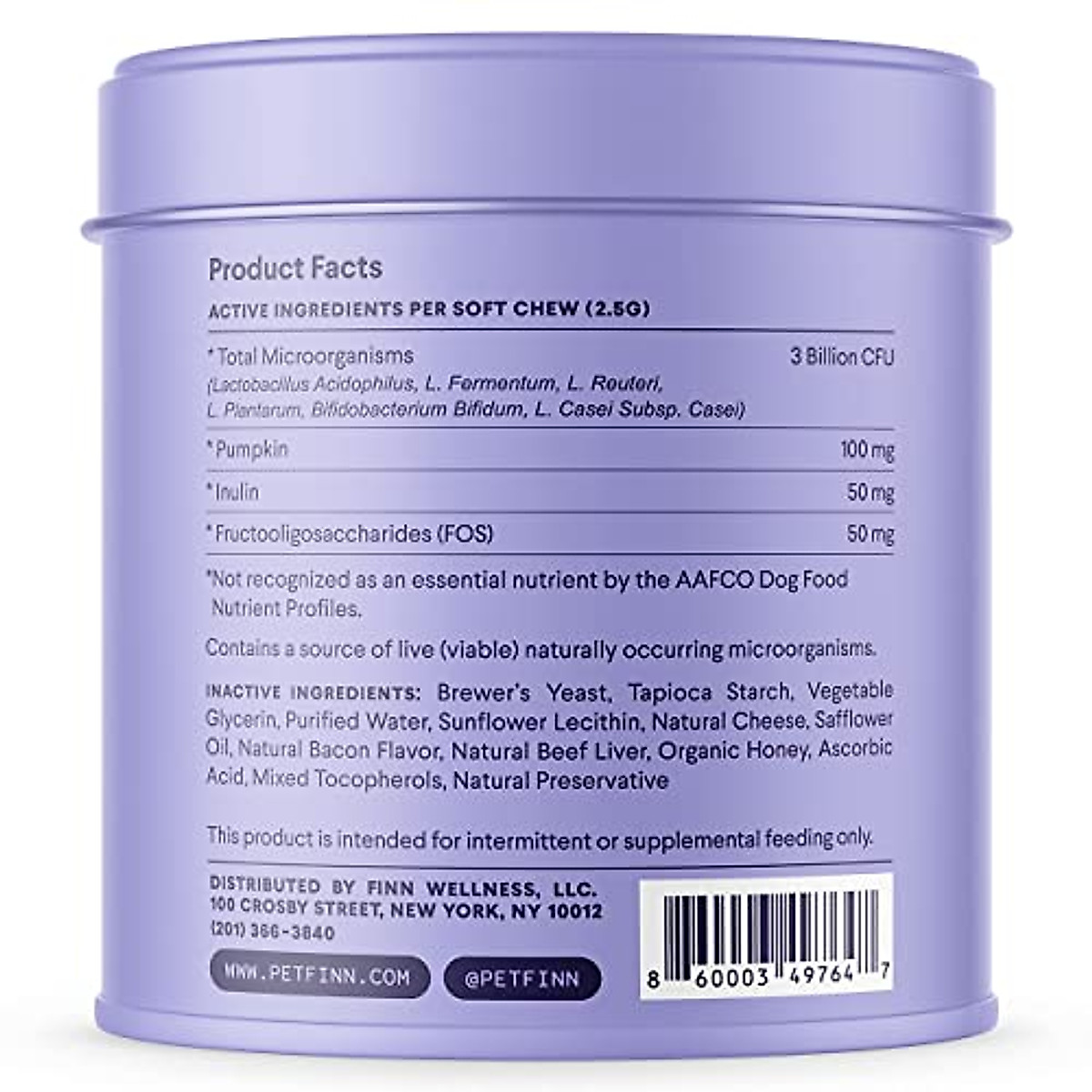 Finn Digestive Probiotics for Dogs - Complete Digestive System Support with Pumpkin, Prebiotics, & Live Probiotics - Vet Recommended & Made in The USA - 90 Soft Chews