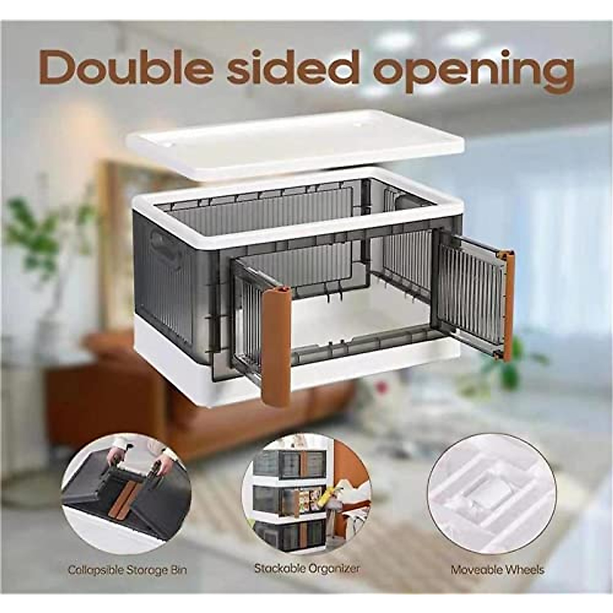 Zjmhmy-Plastic storage box with lid Collapsible storage box with wheels Stackable storage box Storage box for clothes, toys and books (2 packs)