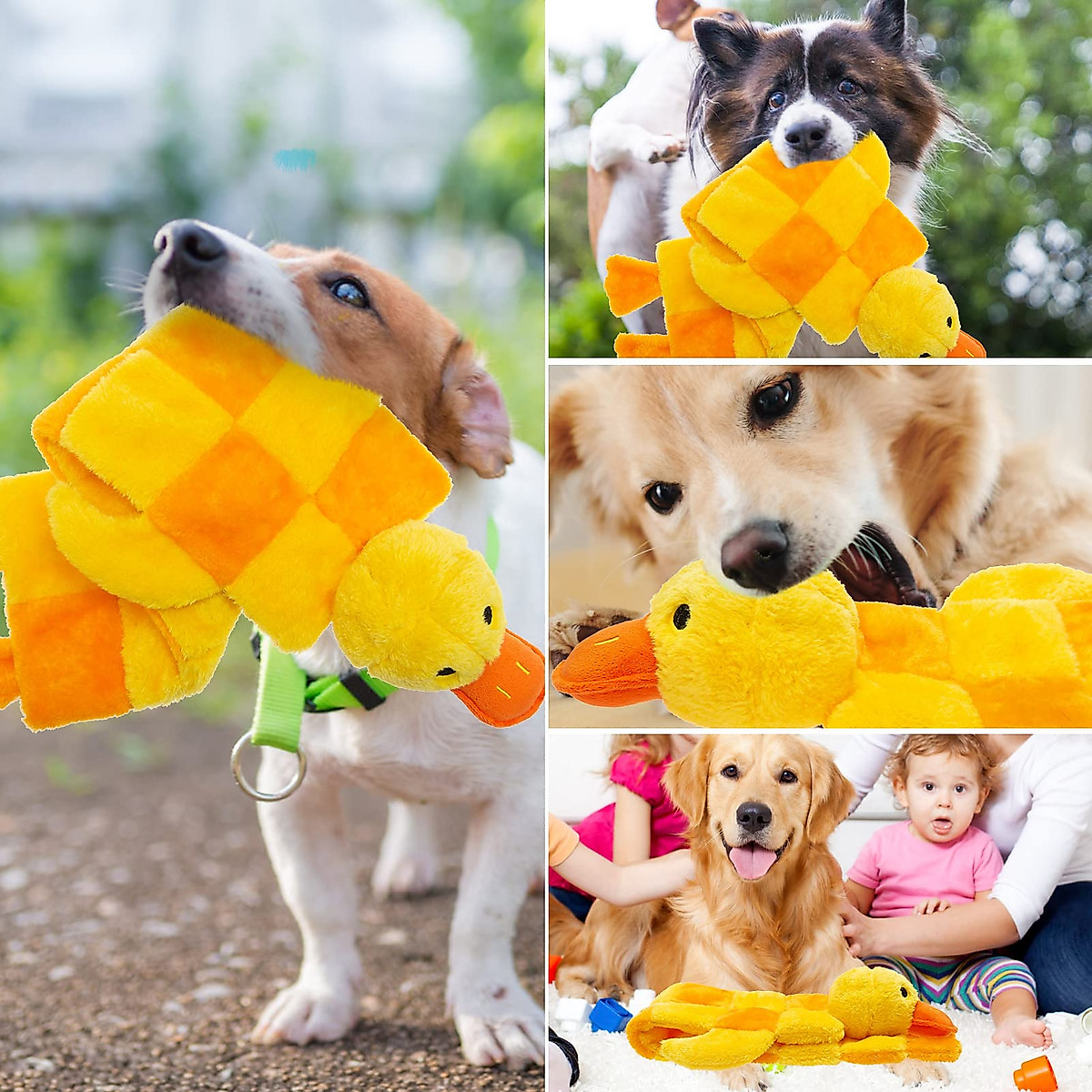 Mihachi 16 Squeakers Dog Squeaky Toys - No Stuffing Plush Pet Chew Toys - Yellow Squeaker Mat Duck