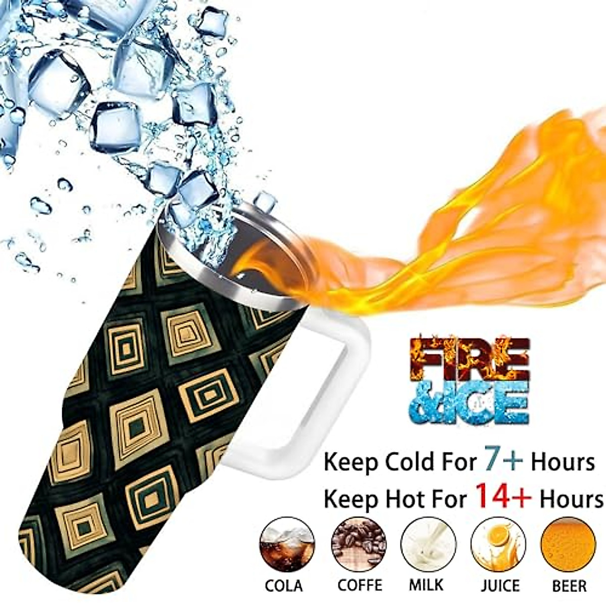 FOCIUZTA Vintage Gold Diamond Pattern Tumbler with lid, Travel Coffee Cup, Ideal for Easter, Gaming Enthusiast, Mother Day, and birthday gifts