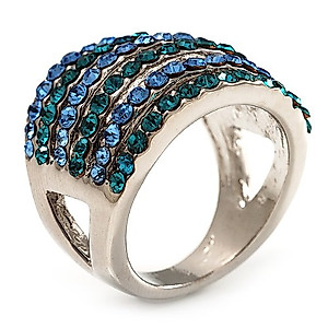 Avalaya Silver Tone Wide Crystal Band Ring (Light Blue & Teal) - size 7