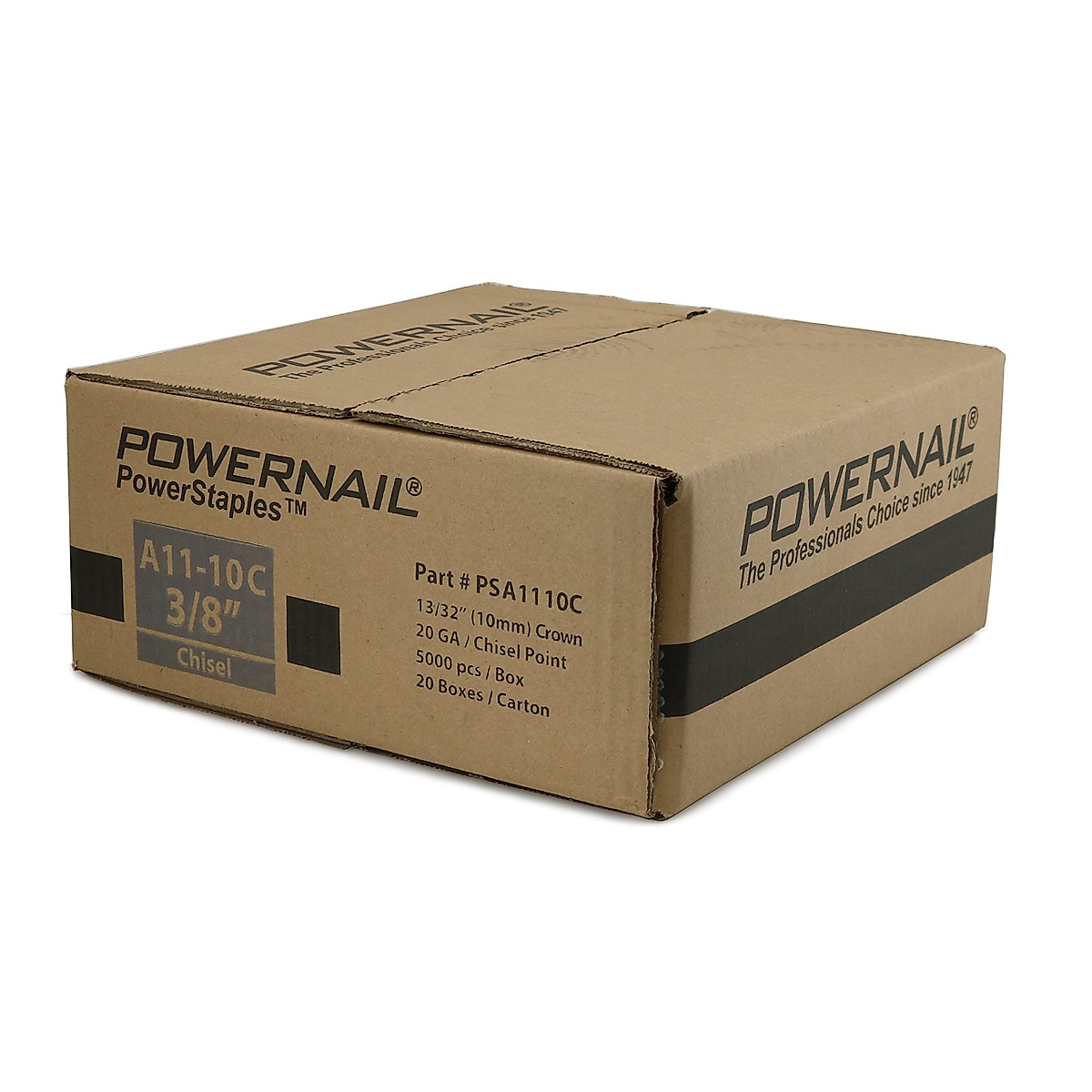 Powernail PSA1110C 20 Gauge 13/32 Inch Crown 3/8 Inch Length Chisel Point Collated Galvanized Staples, A11 / T50 Series (Box of 100,000)