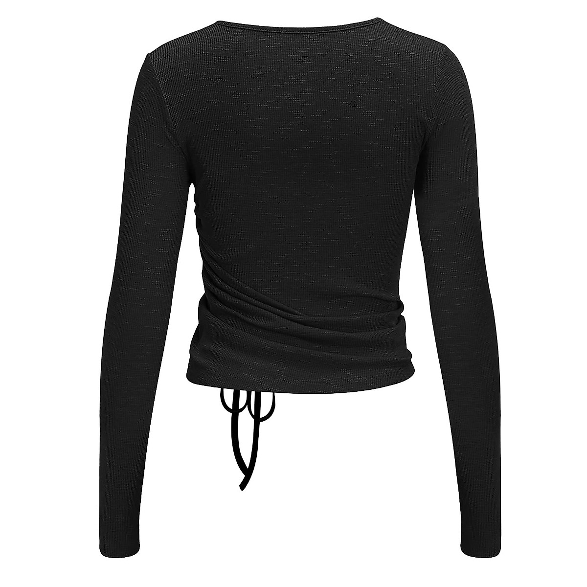 Yoga Tops Long Sleeve for Women Fitted Side Ruched (Black,M)