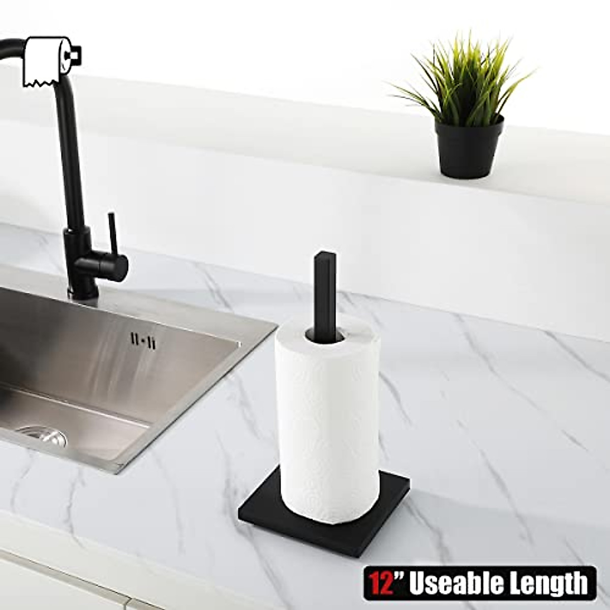 JQK Paper Towel Holder Stand Black, 304 Stainless Steel Kitchen Free Standing Countertop Paper Towel Dispenser Fits Standard and Jumbo Size, PTH240-PB