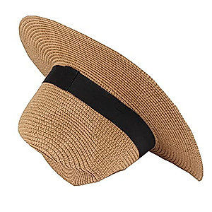 Womens Classic Wide Brim Straw Panama Hat Fedora Summer Beach Sun Hat UPF Straw Hat for Women Khaki