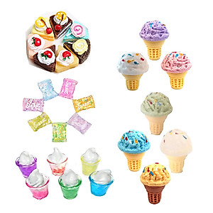27Pcs Dollhouse Kitchen Decoration Set, 1:12 Miniature Ice Cream Candy Dessert Food Drink Craft Sets DIY Micro Landscape Accessories for Kids Gift