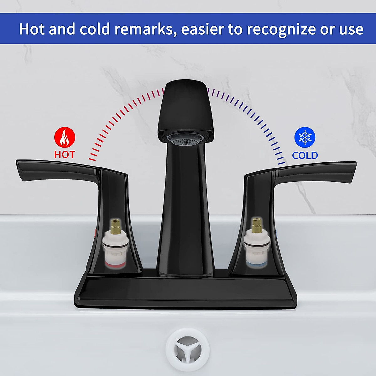 VXV Bathroom Faucet Matte Black, 2 Handles Low Arc Bathroom Sink Faucets, 4 Inch Centerset Bathroom Lavatory Faucets, Bathroom Faucets Set with Pop-up Drain & Faucet Supply Lines (MB)