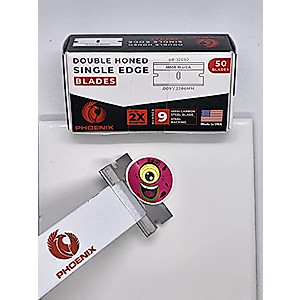 PHOENIX 68-12692 Box of 50 Heavy Duty Single Edge Razor Blades - (#9 High Carbon Steel Blade, Steel Backing) Made In USA, Box Cutter Blades