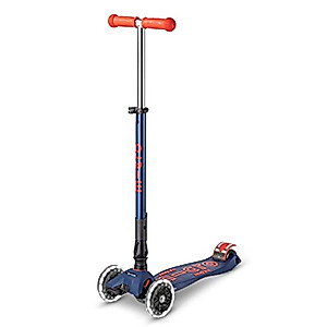 Micro Kickboard - Maxi Deluxe Foldable LED - Three Wheeled, Lean-to-Steer, Fold-to-Carry Swiss-Designed Micro Scooter for Kids with Motion-Activated Light-Up Wheels for Ages 5-12 (Blue)