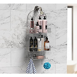 Bextsrack Hanging Shower Caddy Organizer, SUS201 Stainless Steel Bathroom Over Shower Head Caddy for Shampoo, Conditioner, Soap, Towels and More, Chrome