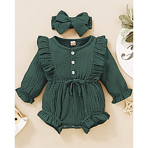 Saeaby Baby Girl Clothes 3-6 Months Infant Girl Clothes Fall Baby Long Sleeve Romper Ruffle Green One Piece Romper Bodysuit Cute Outfit for Girl