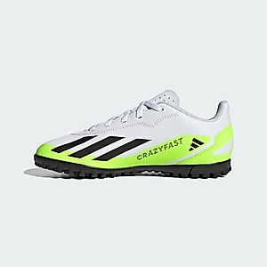 adidas X Crazyfast.4 Turf Sneaker, White/Core Black/Lucid Lemon, 5.5 US Unisex Big Kid