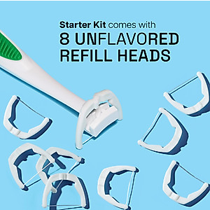 REACH Ultraclean Access Flosser Starter Kit, Unflavored, Plaque Remover for Teeth, for Hard to Reach Areas, Oral Care, PFAS Free, 1 Replaceable Flosser & 8 Refill Heads, 1 Pack
