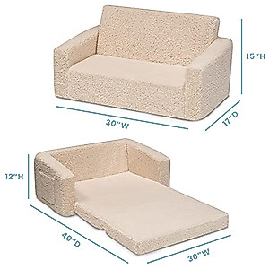 Delta Children Cozee Flip-Out Sherpa 2-in-1 Convertible Sofa to Lounger for Kids, Cream