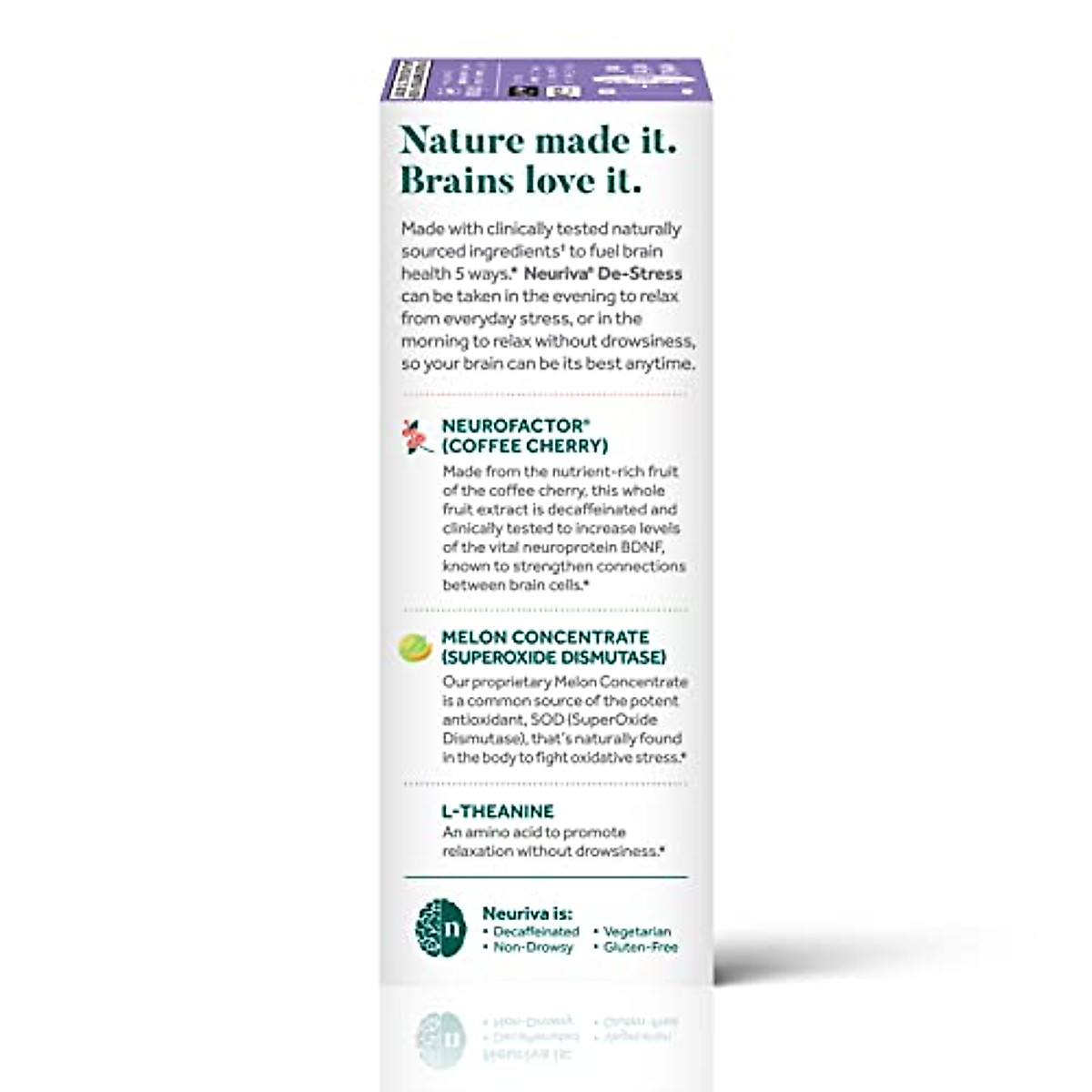 NEURIVA Destress Brain Supplement for Focus, Concentration & Accuracy with L-Theanine for Relaxation & Everyday Stress Reduction and Melon Concentrate to Help Fight Oxidative Stress, 30ct Capsules