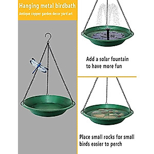 Keygift Hanging Bird Bath for Outdoor, Antique Green Metal Bird Feeder Birdbath Bowl with 17” Rust-Proof Black Chains for Garden Backyard Decor