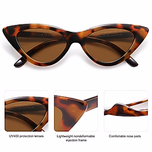 SOJOS Retro Vintage Narrow Cat Eye Sunglasses for Women Clout Goggles Plastic Frame SJ2044 with Tortoise Frame/Brown Lens